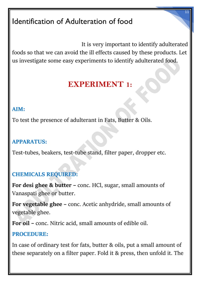 "Adulteration of food" -Chemistry investigatory poject (class 12) | PDF
