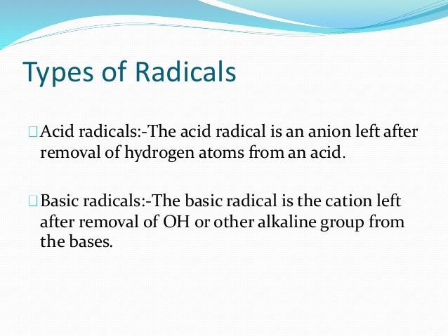 radicals and chemical formulae