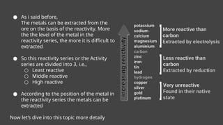 Metals and Non-Metals (Reactivity order and Extraction) | PPTX