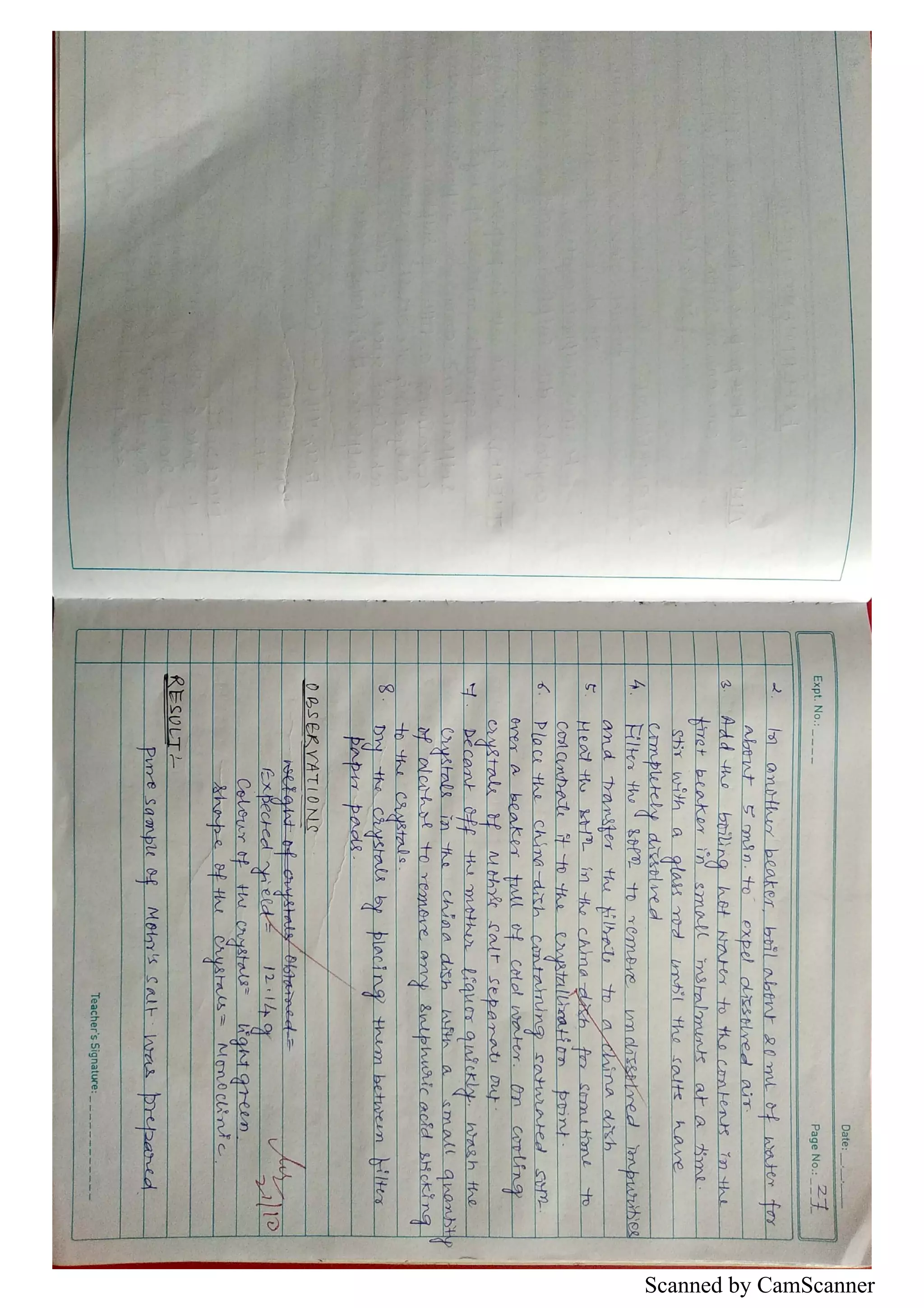 CHEMISTRY PRACTICAL RECORD XII | PDF