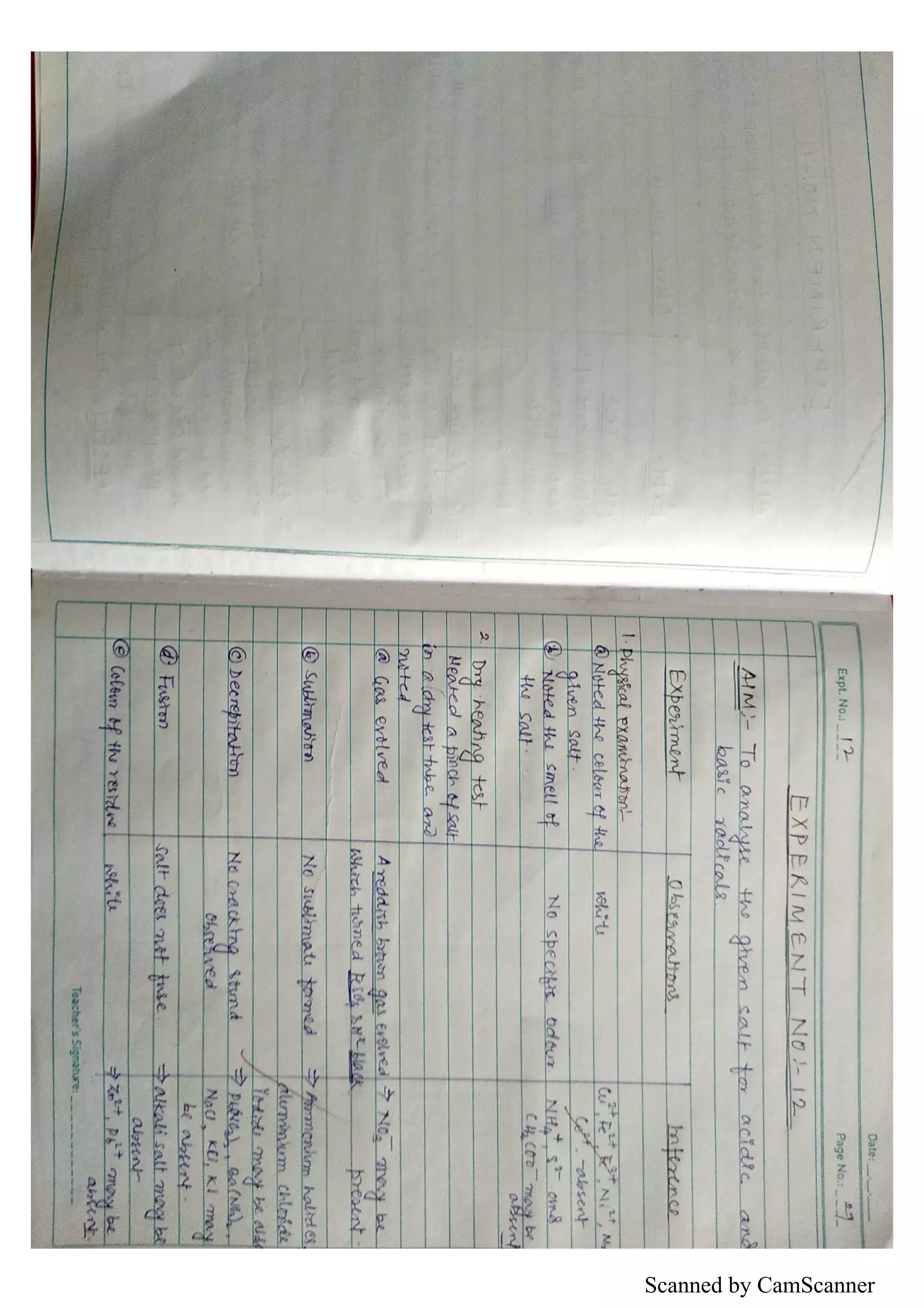CHEMISTRY PRACTICAL RECORD XII | PDF