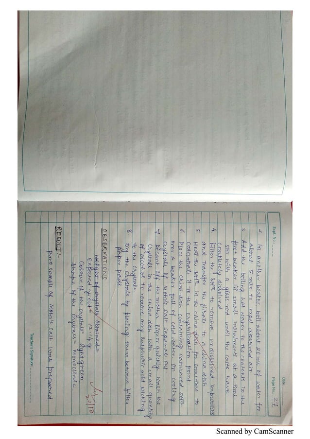 CHEMISTRY PRACTICAL RECORD XII | PDF