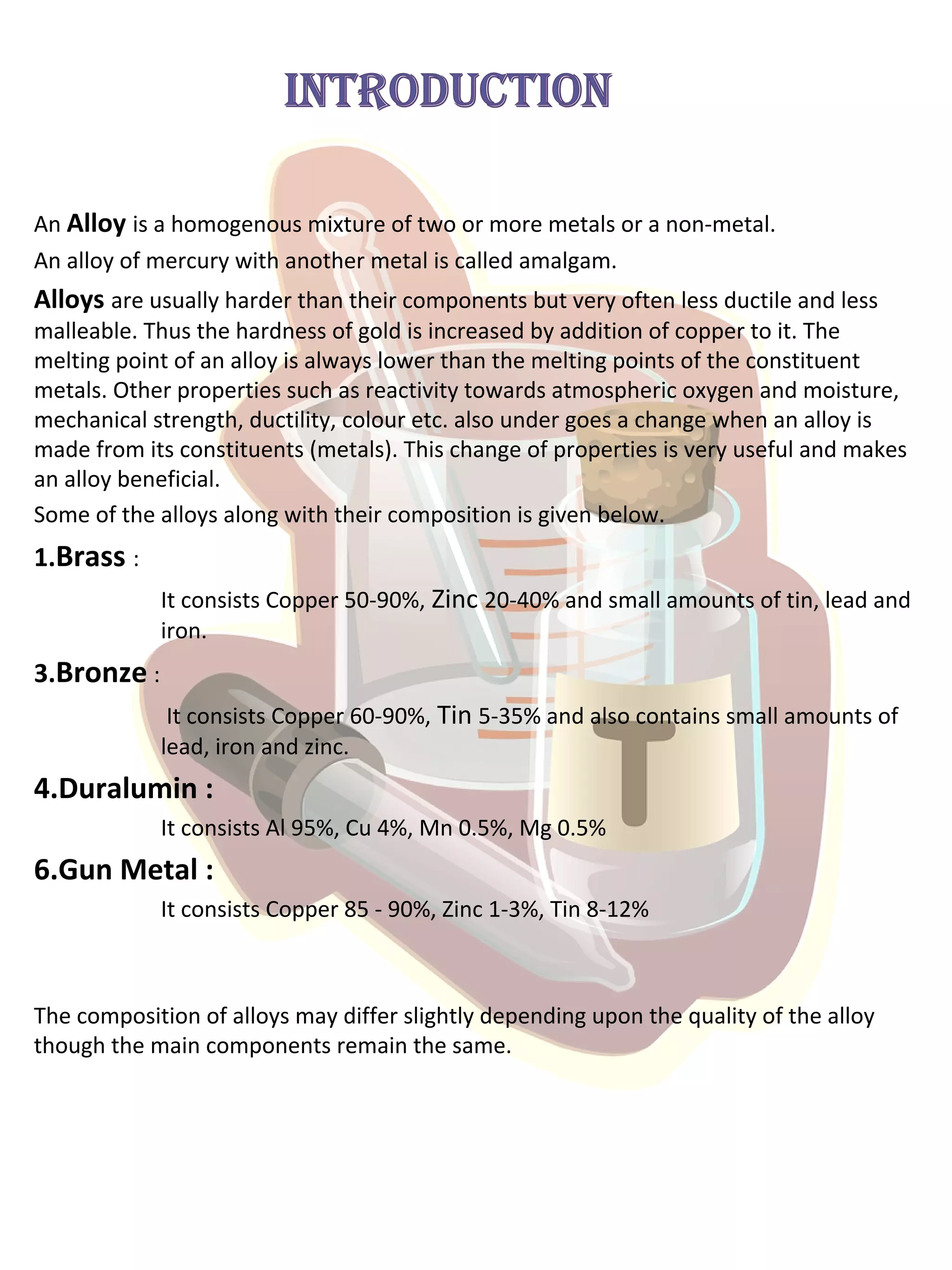 Chemistry class 12 project on study of Constituents of Alloy | PDF
