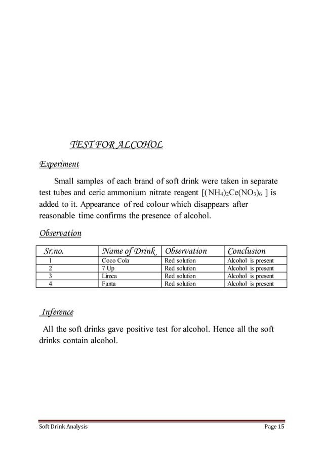 Soft Drink Analysis | DOCX | Chemistry | Science