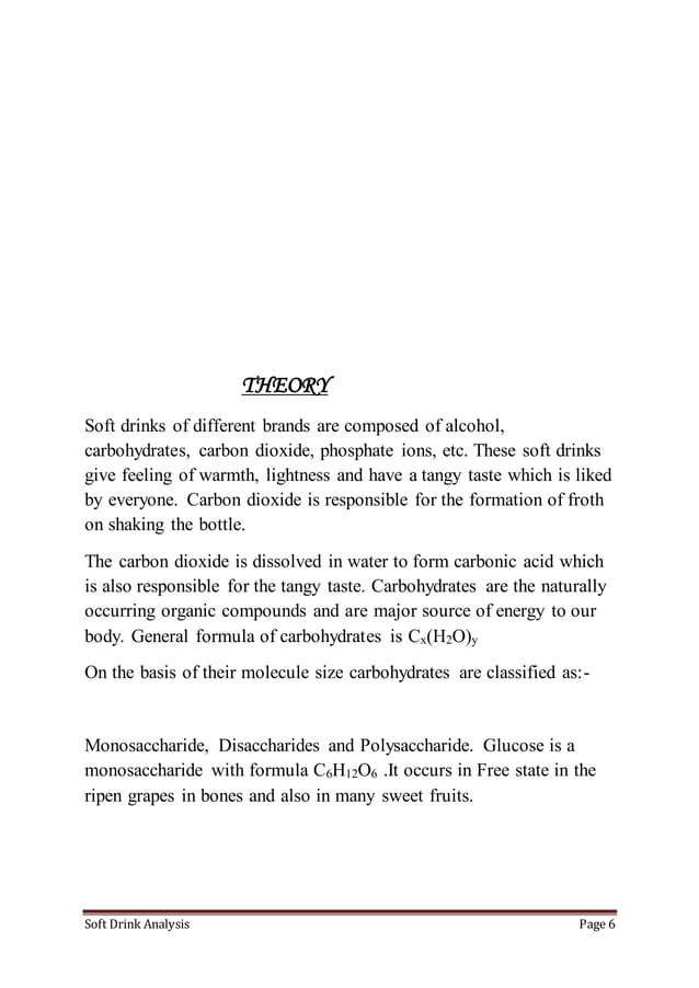Soft Drink Analysis | DOCX | Chemistry | Science
