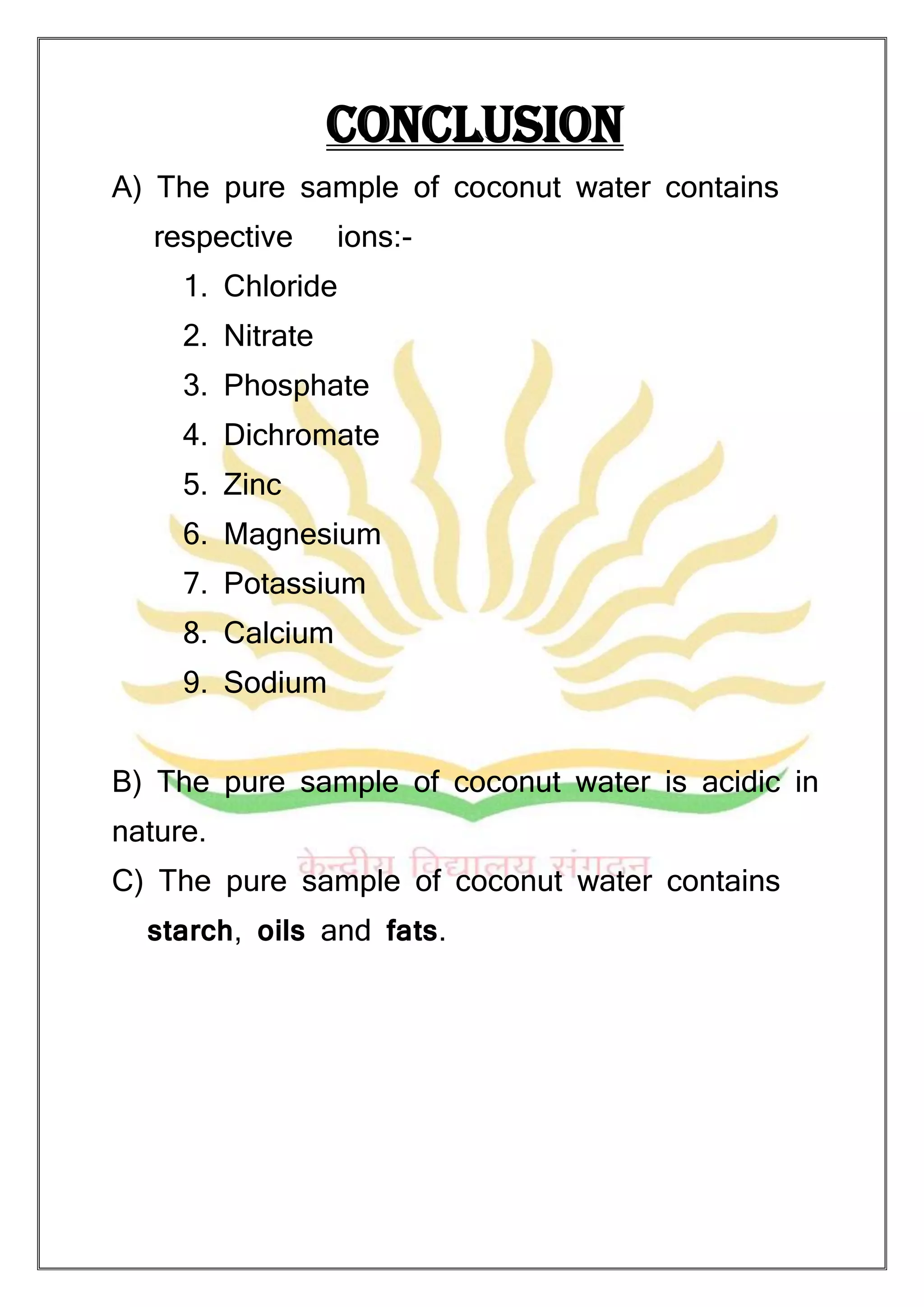 Analysis of Cations and anions in Coconut water | PDF