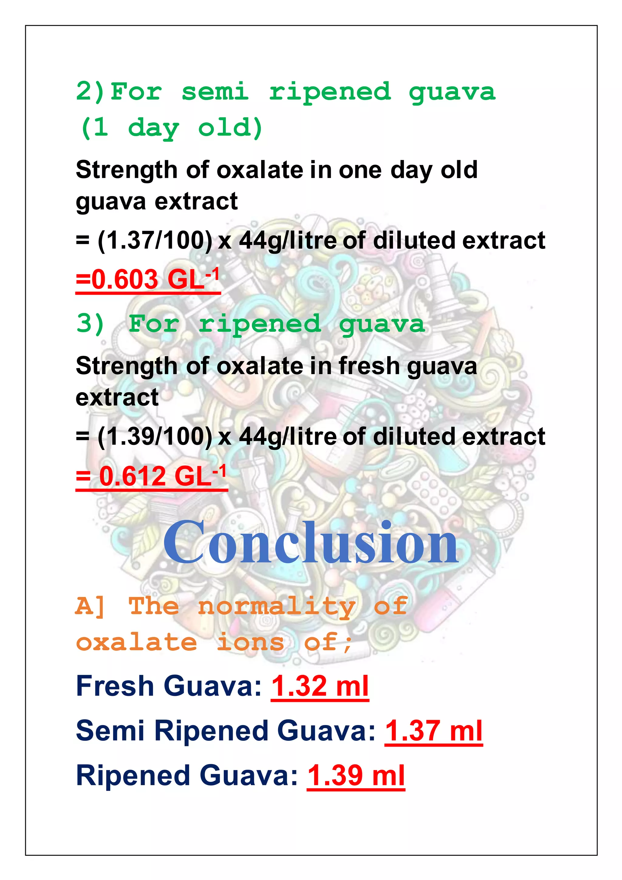 To study the Presence of Oxalate Ions in Guava Fruit at different ...