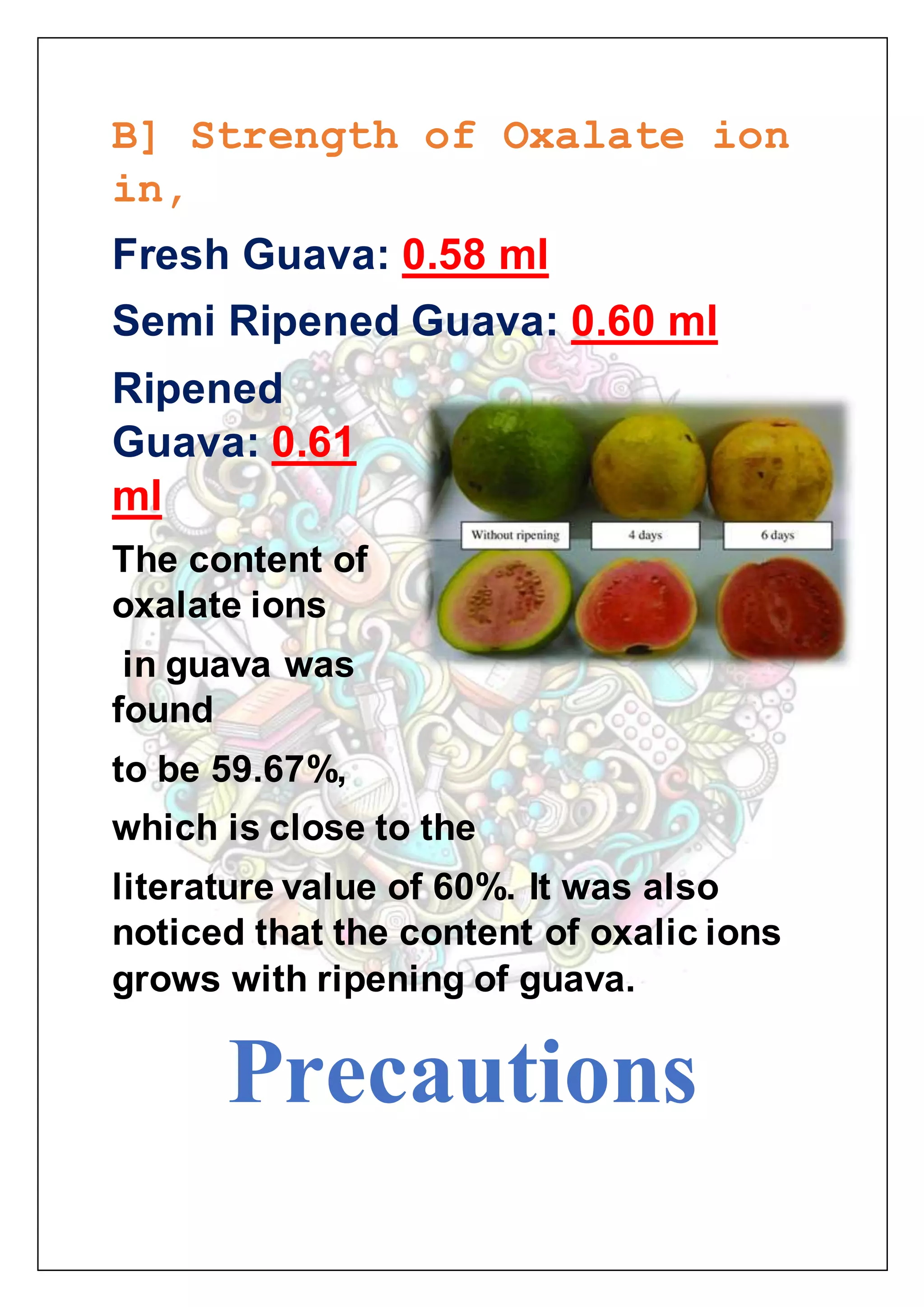 To study the Presence of Oxalate Ions in Guava Fruit at different ...