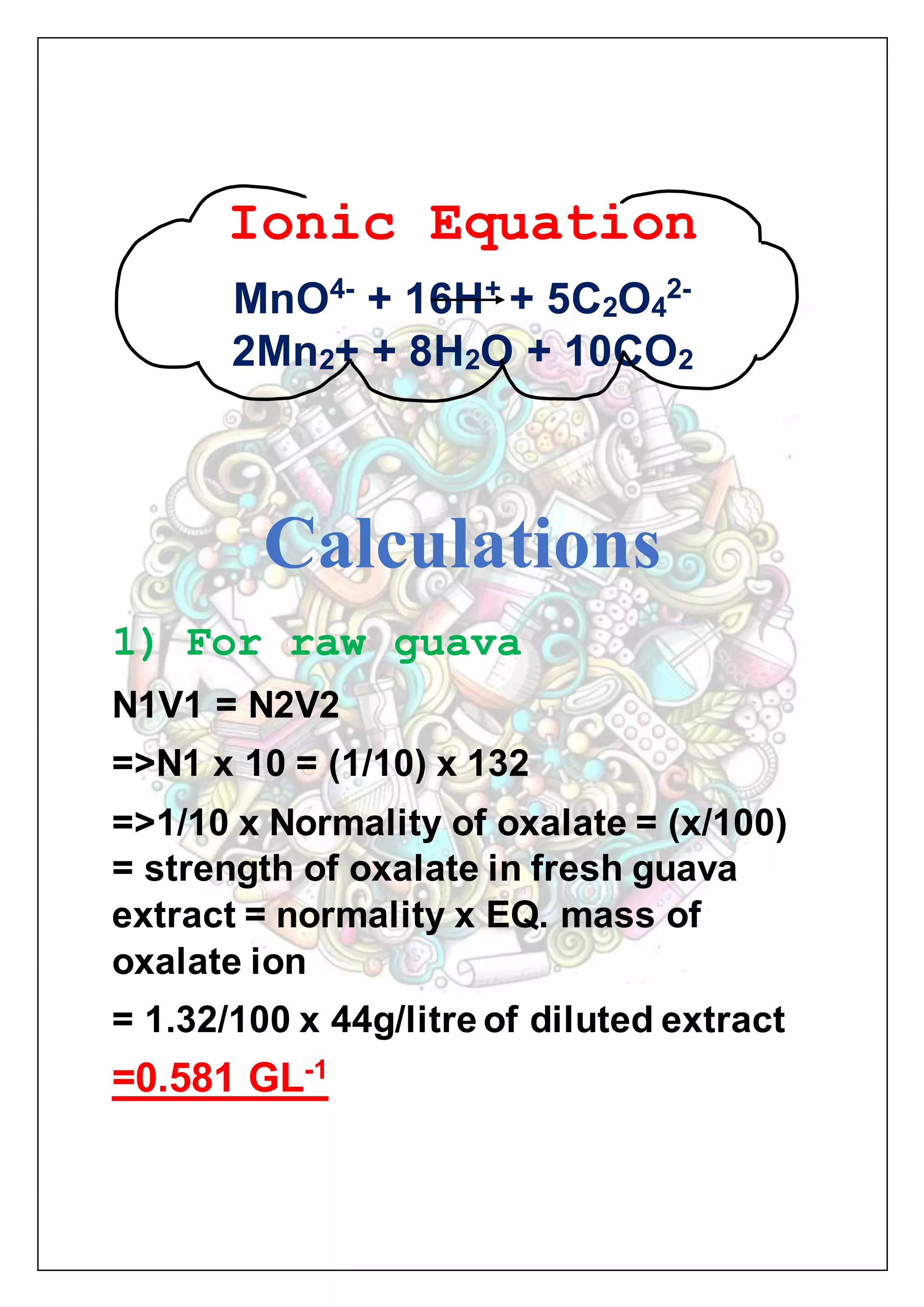 To study the Presence of Oxalate Ions in Guava Fruit at different ...