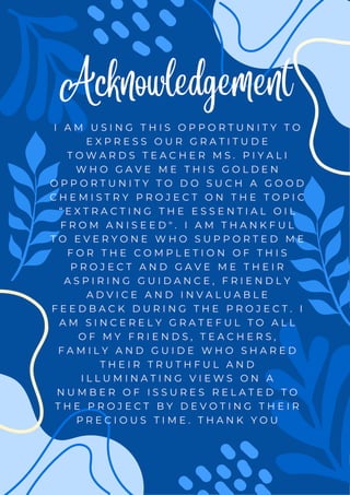 Chemistry project for class 12 on extracting essential oils from seeds ...