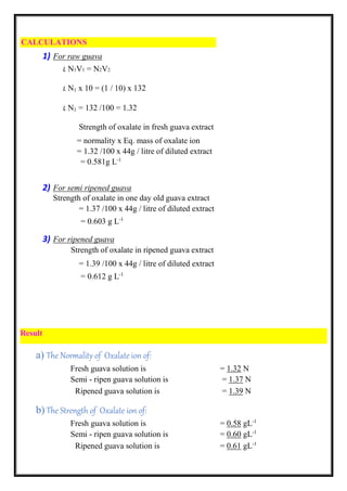 To study the presence of oxalate ions in guava fruit at different ...
