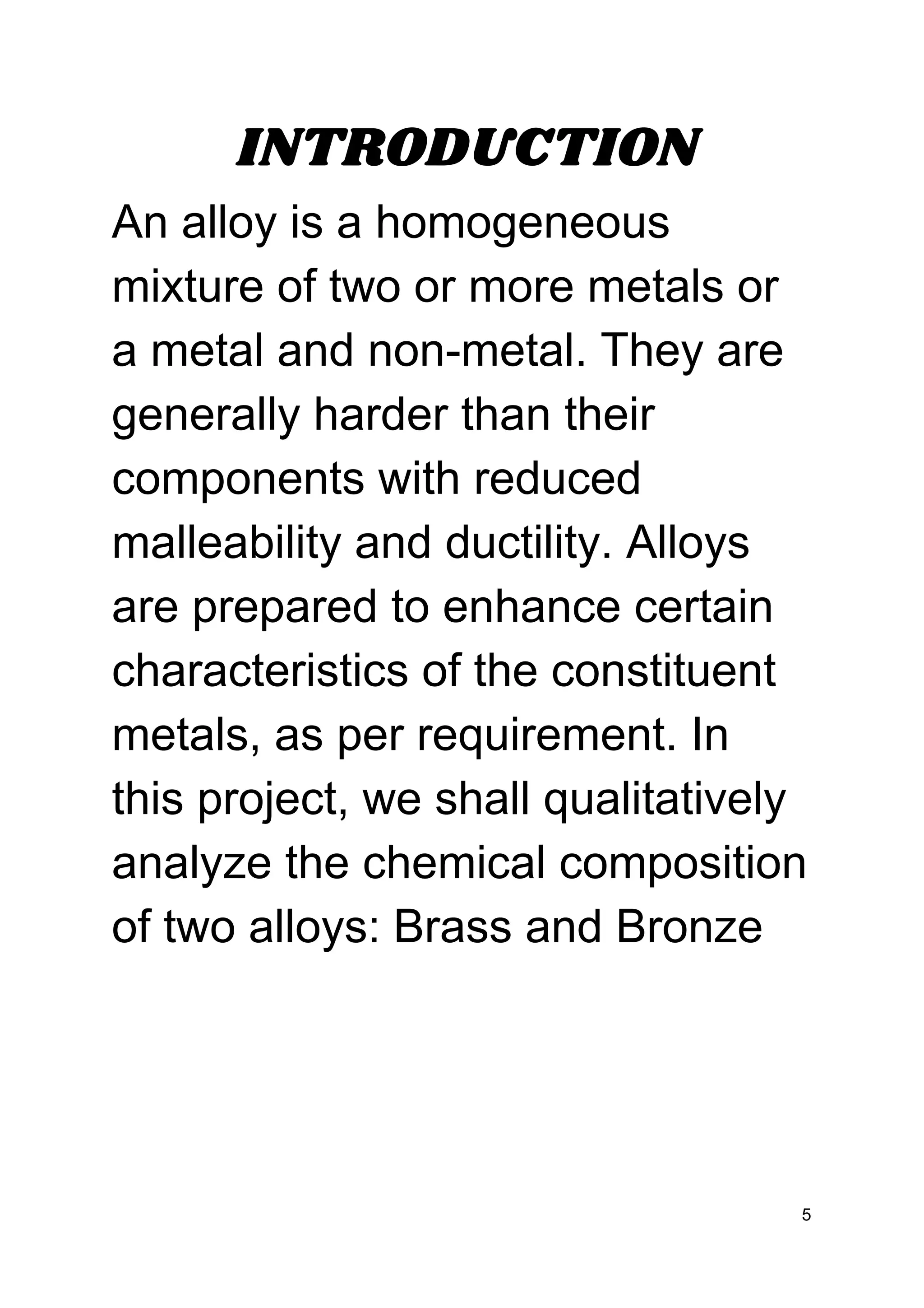 Chemistry project-study of constituents of an alloy | PDF
