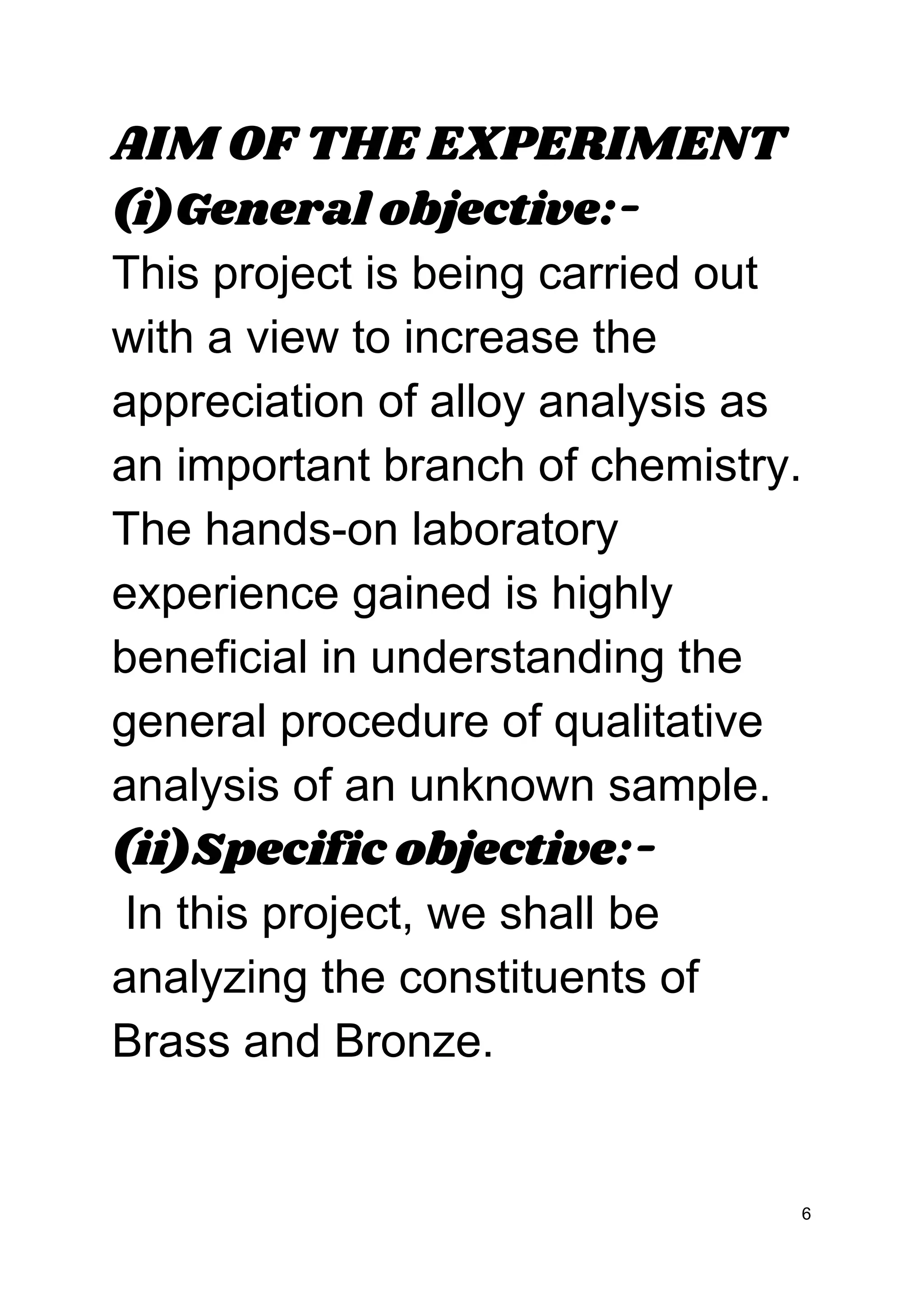 Chemistry project-study of constituents of an alloy | PDF