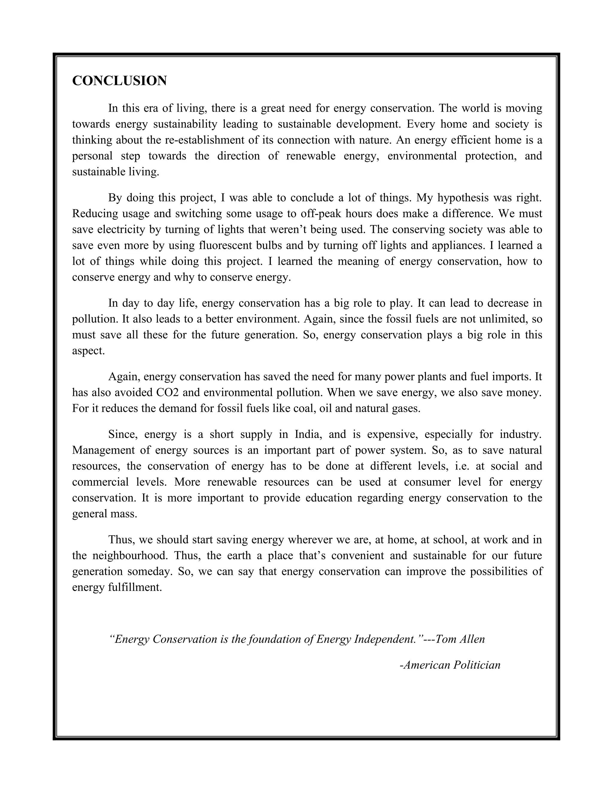 Project on Energy Conservation | PDF