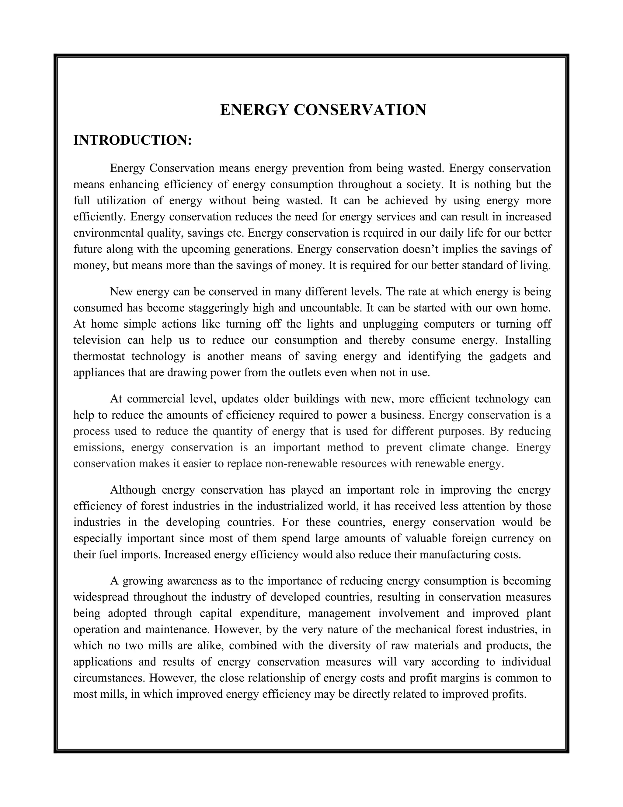 Project on Energy Conservation | PDF
