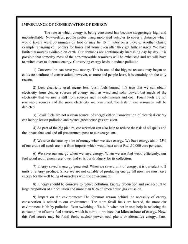 Project on Energy Conservation | PDF