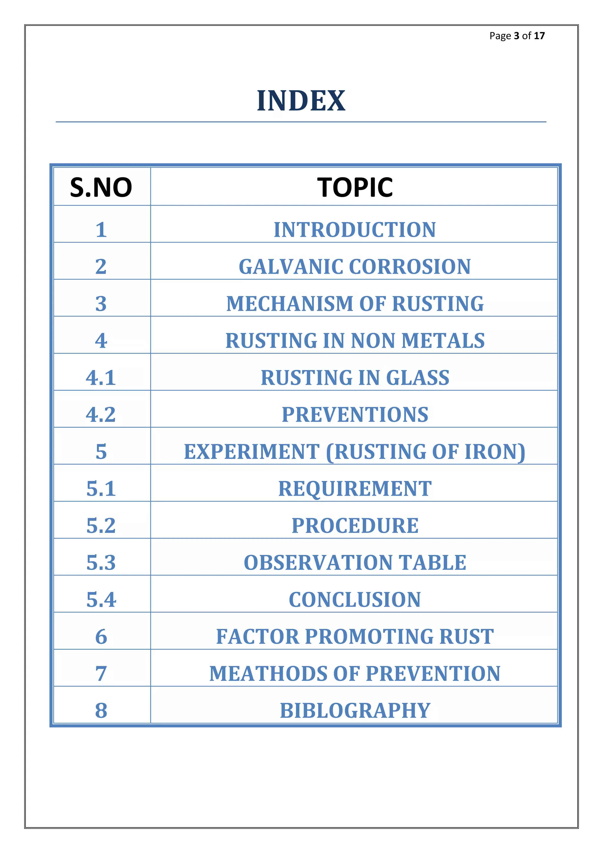 12th CHEMISTRY PROJECT - RUSTING OF IRON | PDF
