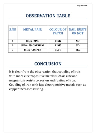 12th CHEMISTRY PROJECT - RUSTING OF IRON | PDF