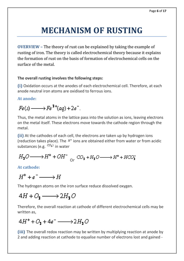 12th CHEMISTRY PROJECT - RUSTING OF IRON | PDF