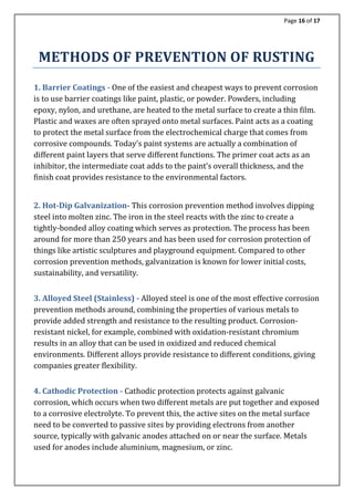 Methods Of Prevention Of Rusting Of Iron