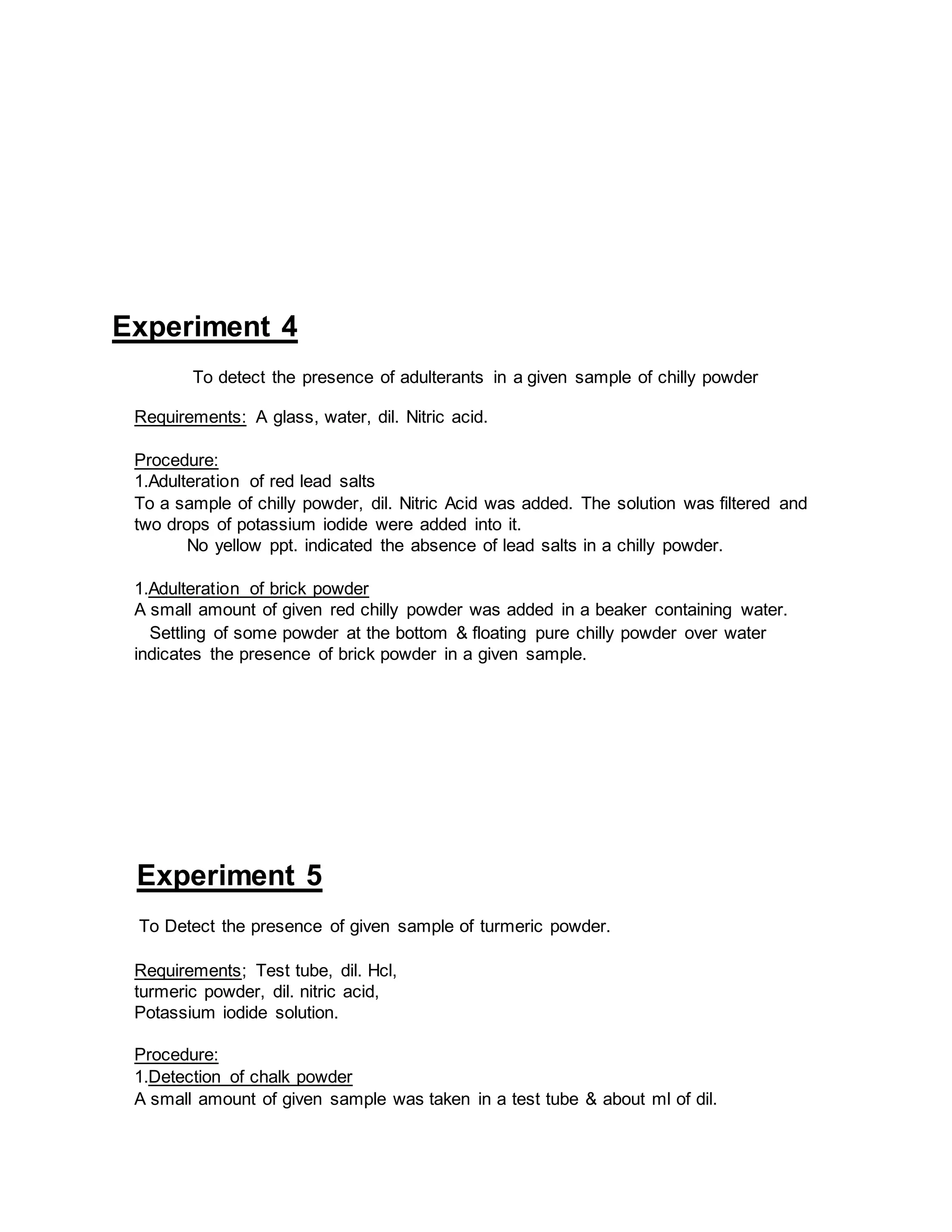 Chemistry project food adulteration | DOCX