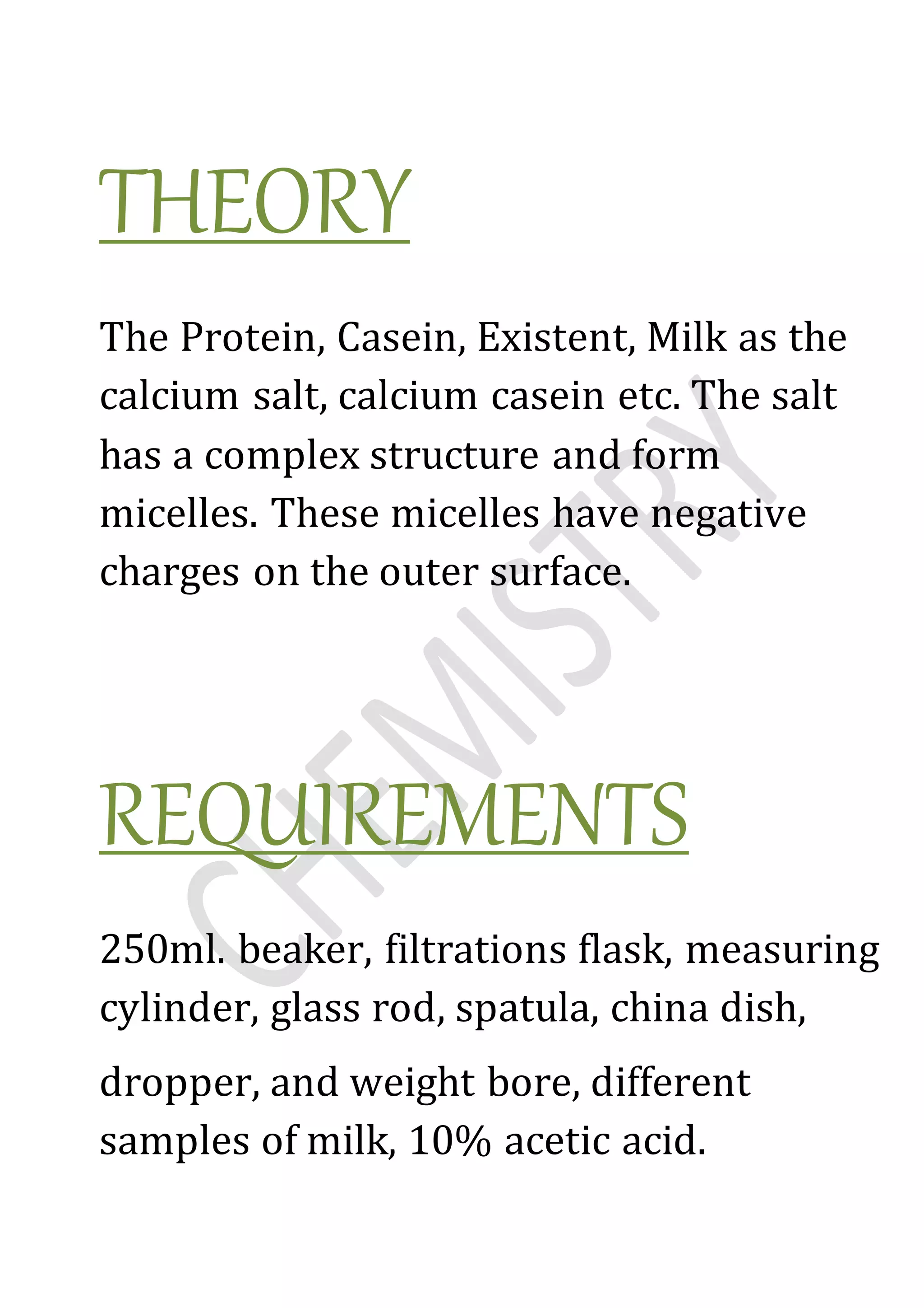 Chemistry project on casein in mik | DOCX