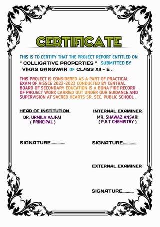 Chemistry project on colligative properties of class 12 CBSE 2022-2023 ...