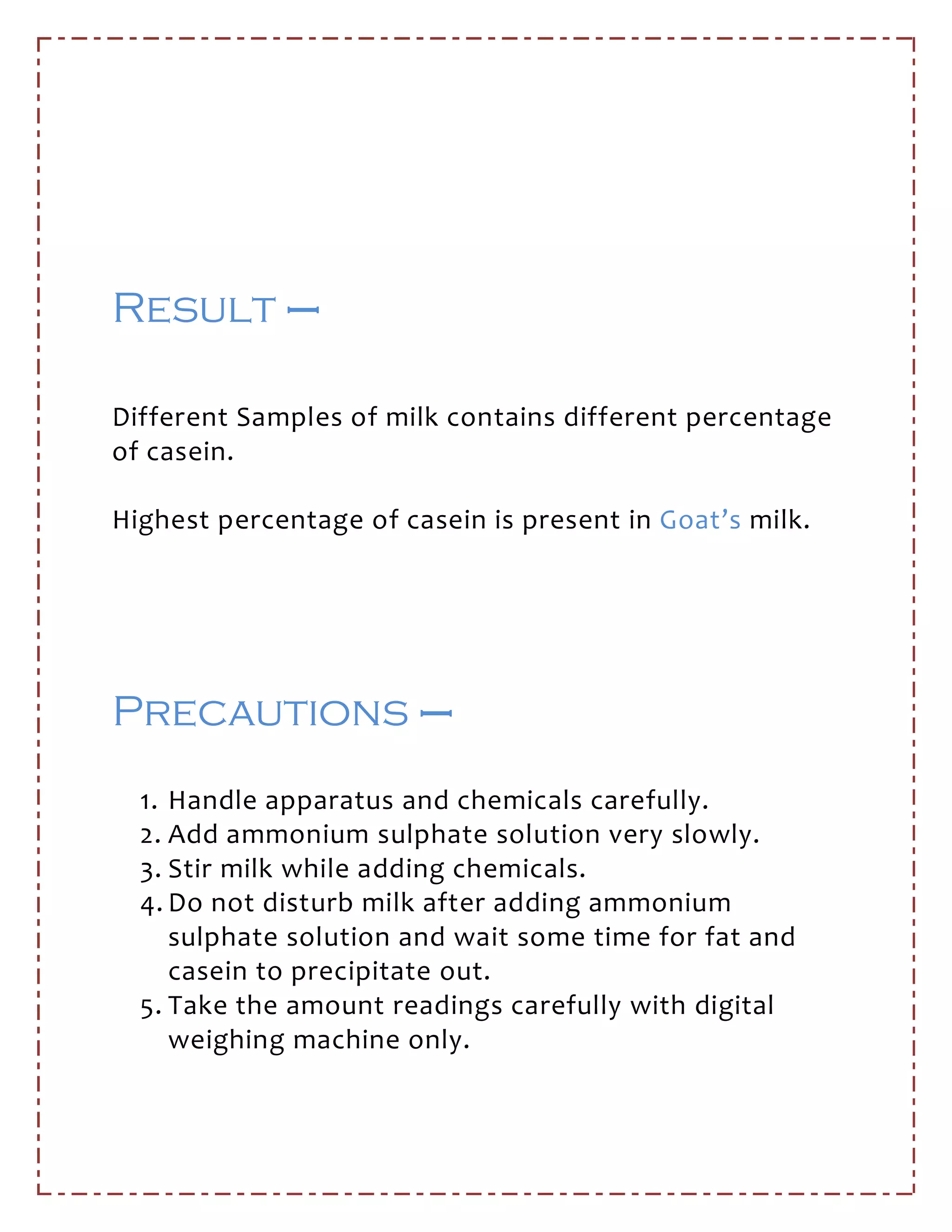 Chemistry project part 1 caseins in milk...... | PDF