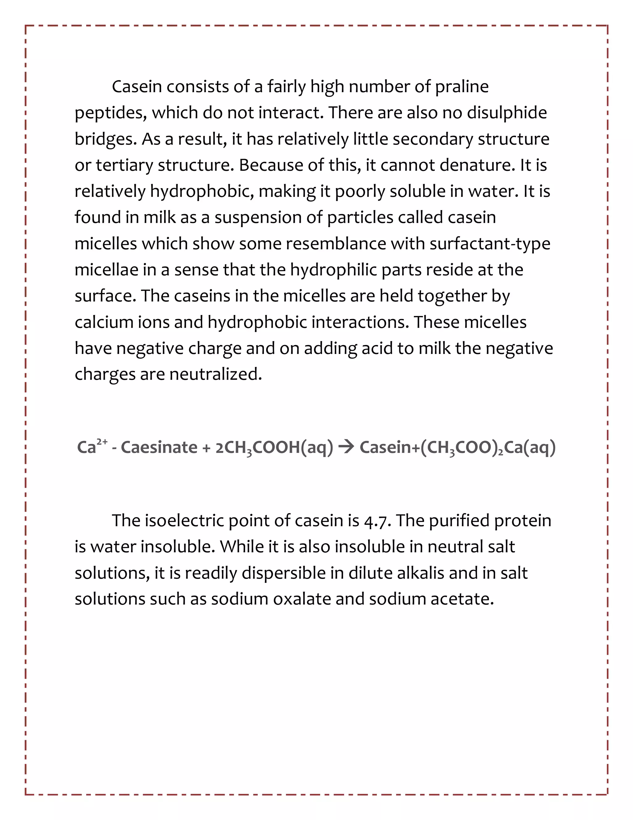 Chemistry project part 1 caseins in milk...... | PDF