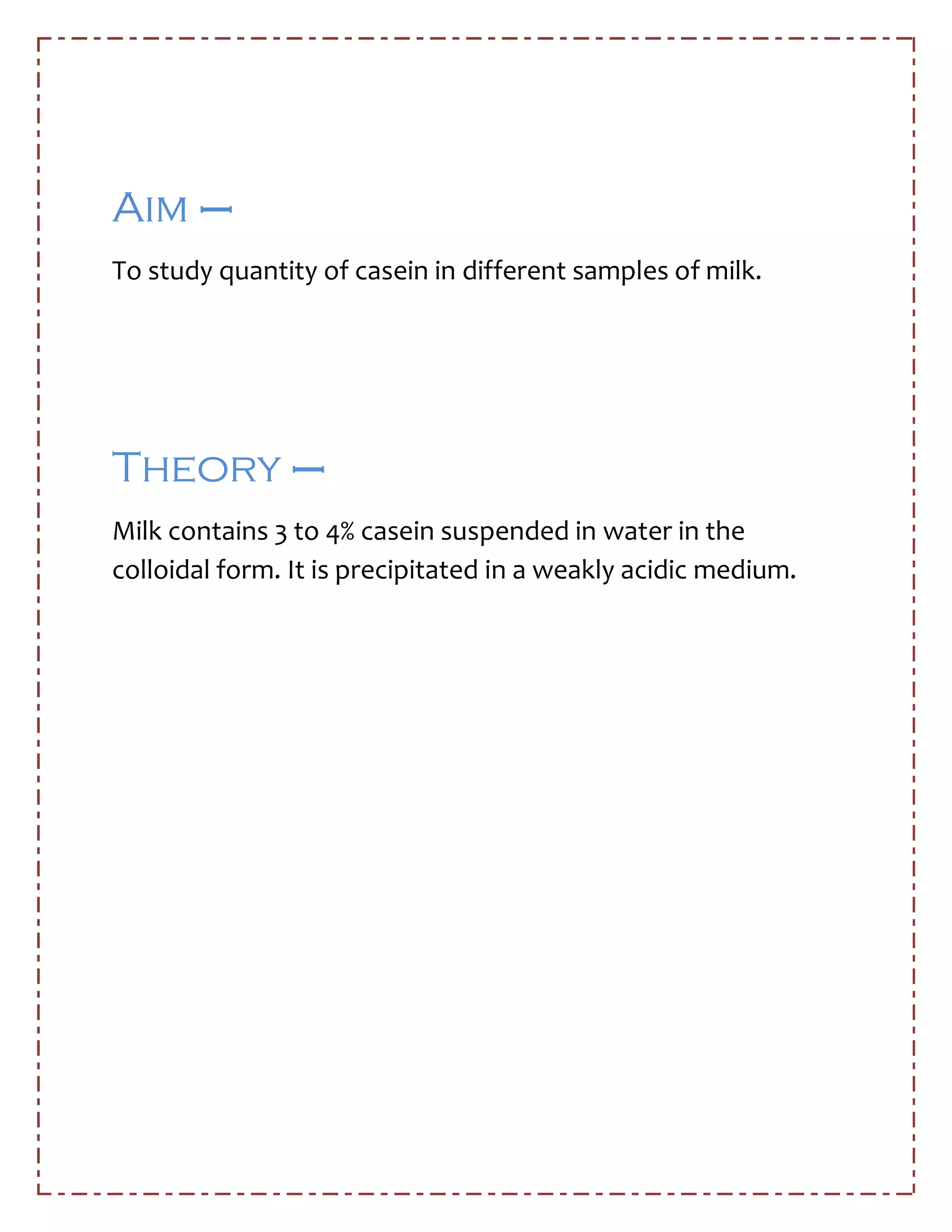 Chemistry project part 1 caseins in milk...... | PDF