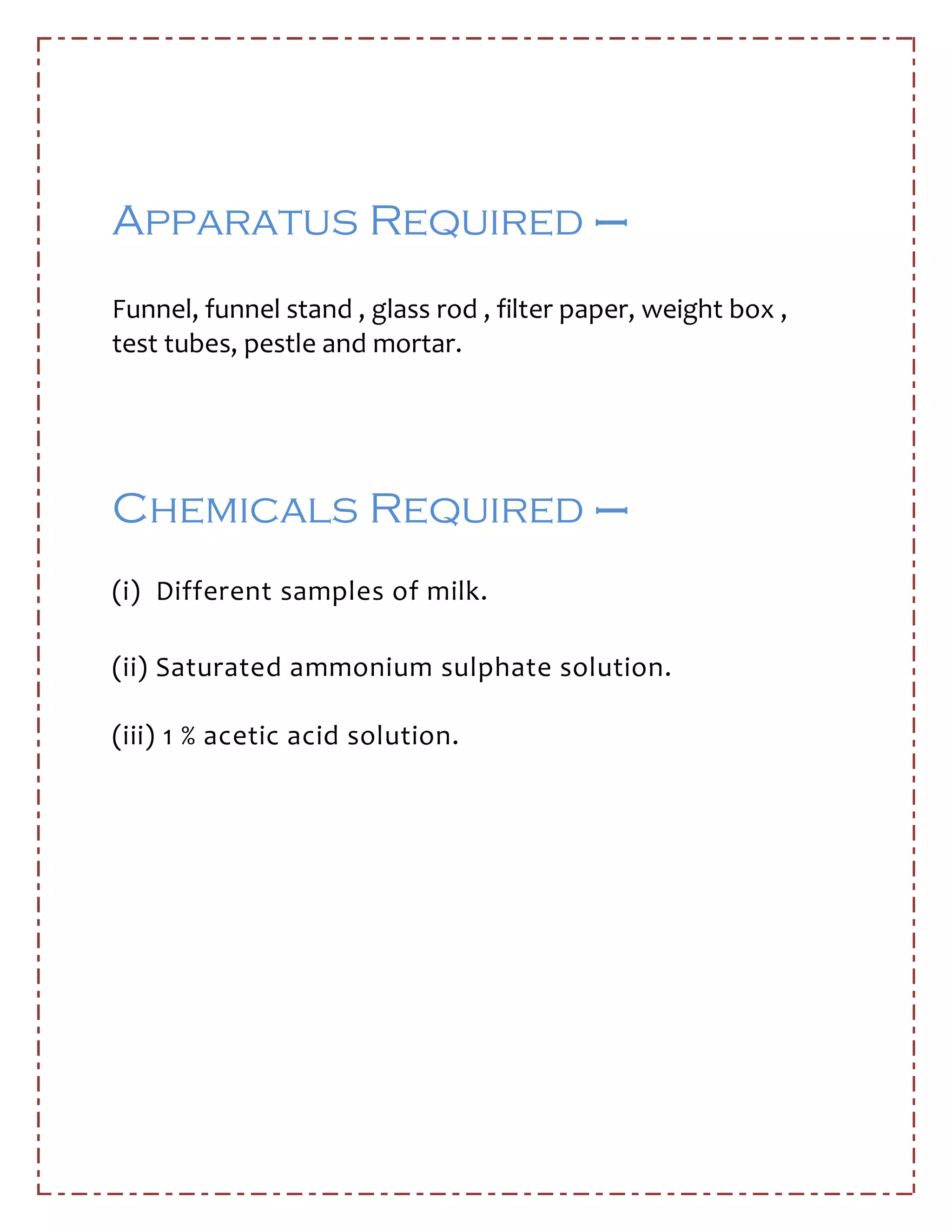 Chemistry project part 1 caseins in milk...... | PDF