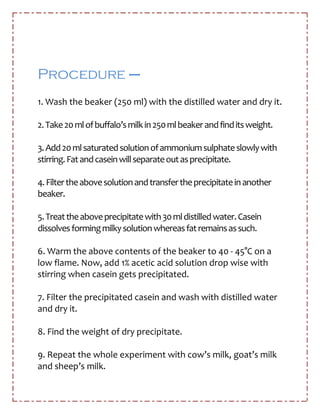 Chemistry project part 1 caseins in milk...... | PDF