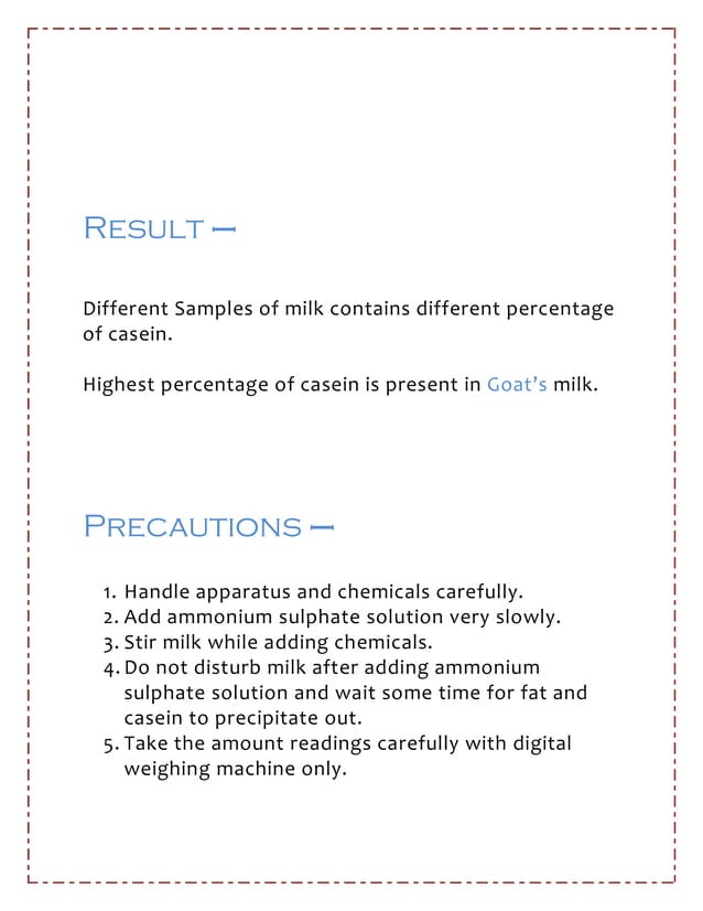 Chemistry project part 1 caseins in milk...... | PDF