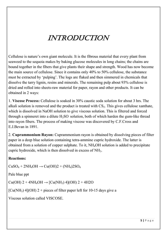 Chemistry project PREPARATION OF RAYON FROM FILTER PAPER | PDF ...