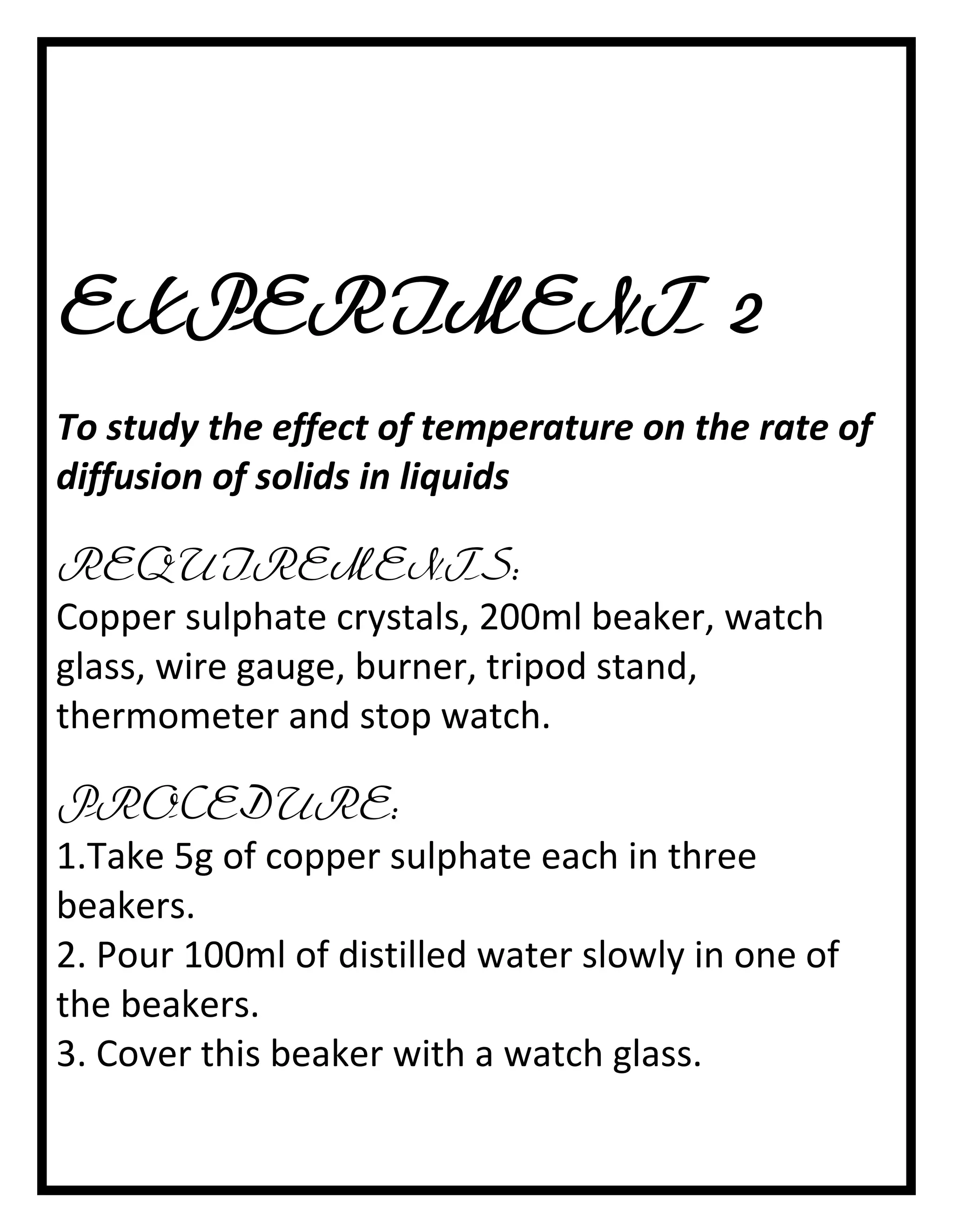 Study of Diffusion of solids in Liquids | DOCX