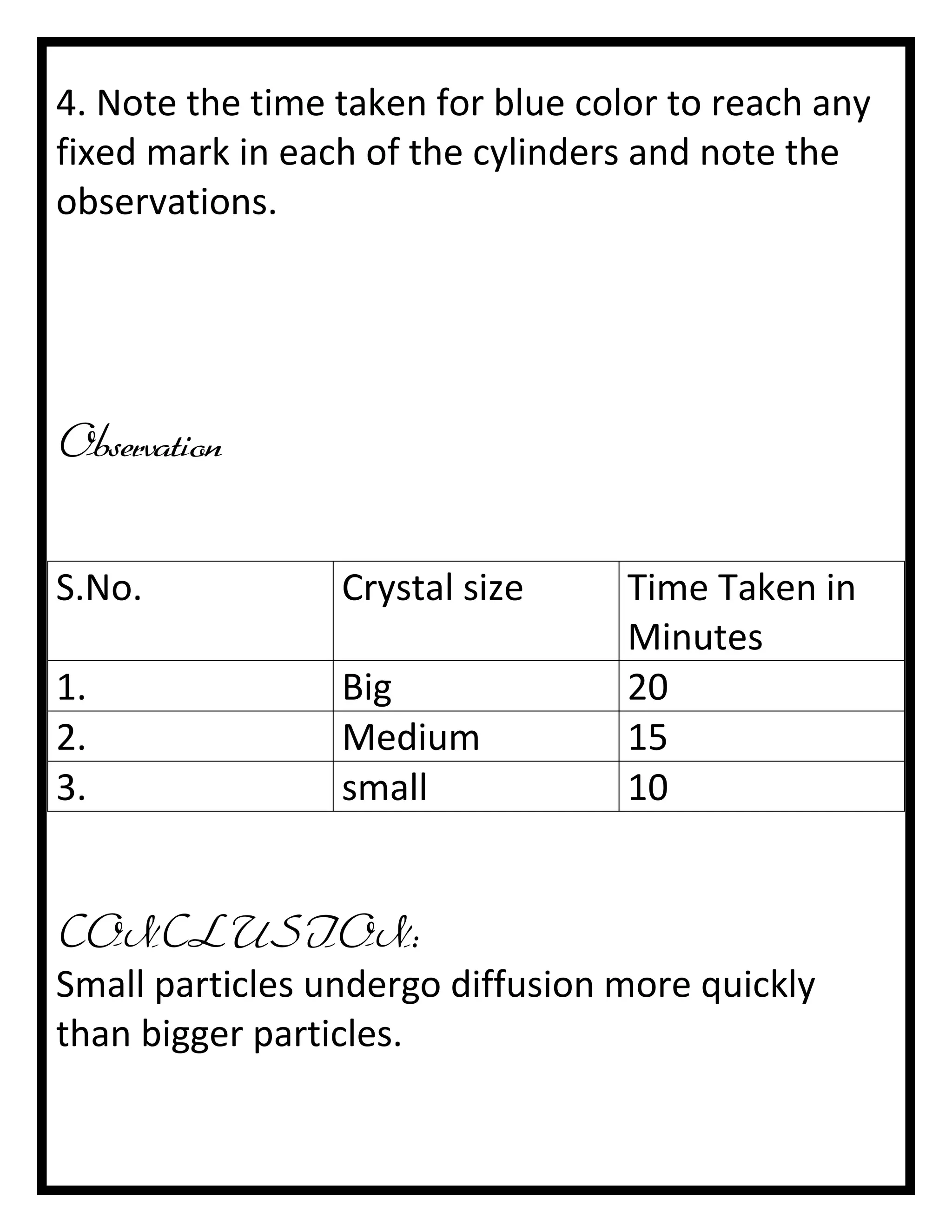Study of Diffusion of solids in Liquids | DOCX