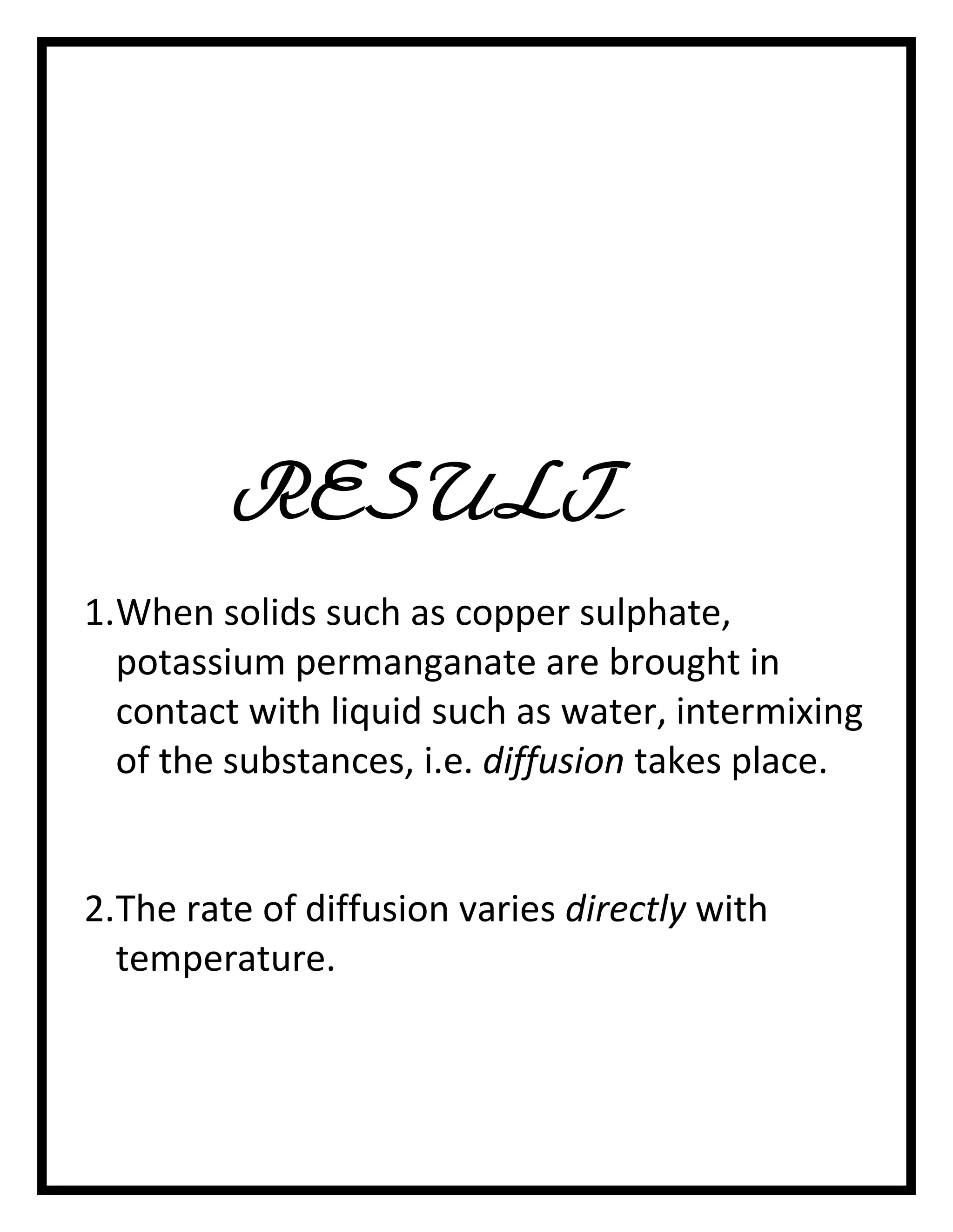 Study of Diffusion of solids in Liquids | DOCX