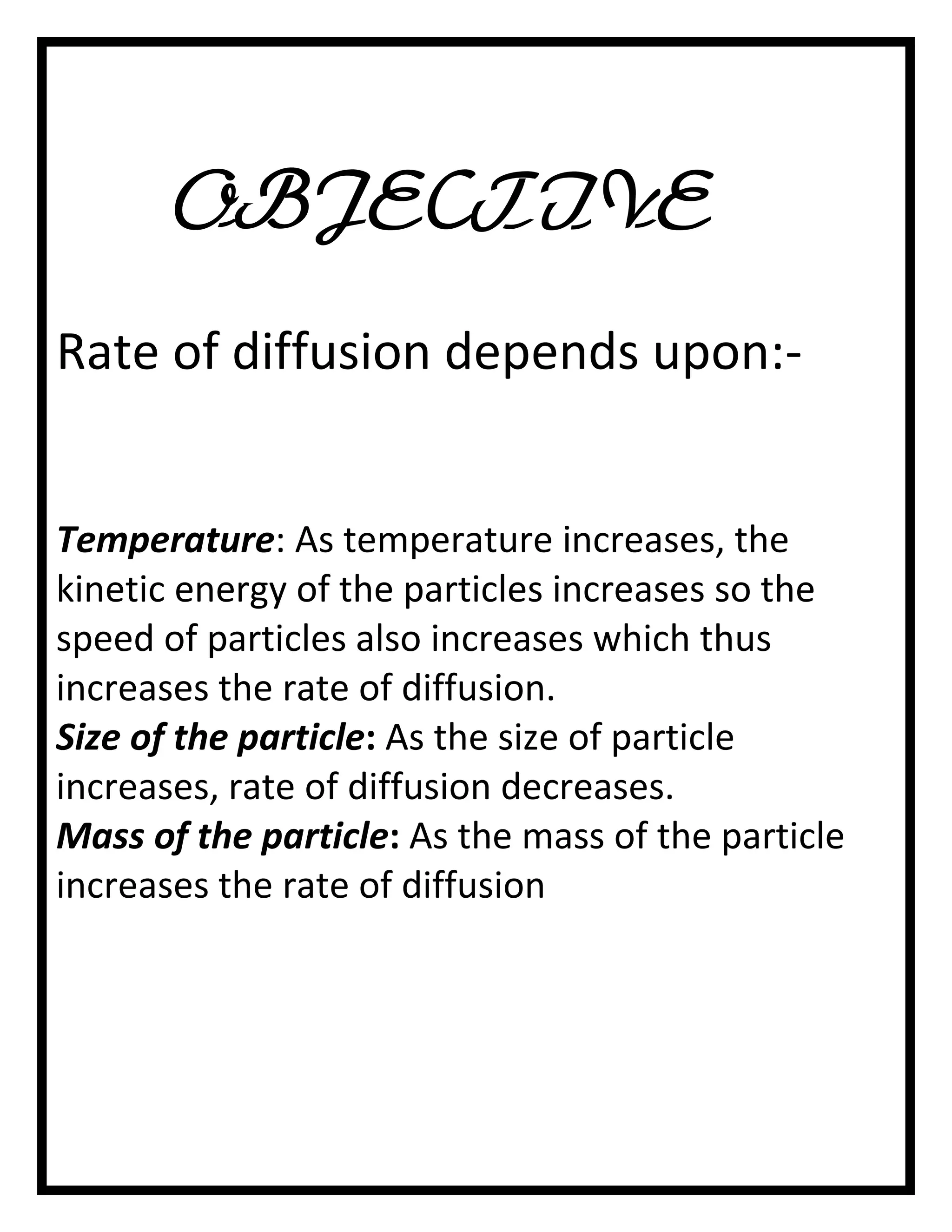 Study of Diffusion of solids in Liquids | DOCX