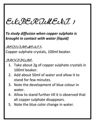 Study of Diffusion of solids in Liquids | DOCX