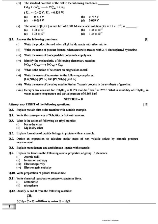 CHEMISTRY QUESTION PAPERS.pdf HSC CHEMISTRY QUESTION PAPERS | PDF
