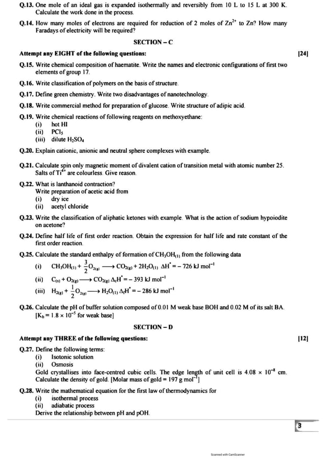 CHEMISTRY QUESTION PAPERS.pdf HSC CHEMISTRY QUESTION PAPERS | PDF