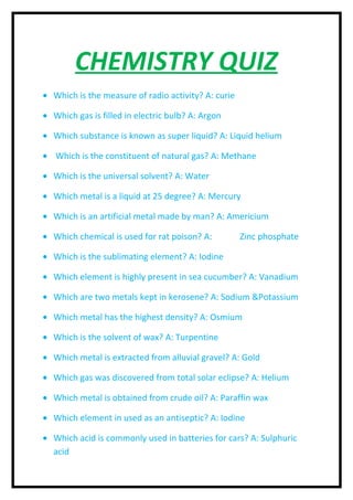 Chemistry quiz | PDF