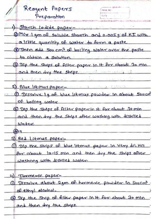 Chemistry Reagent Papers Preparation | PDF
