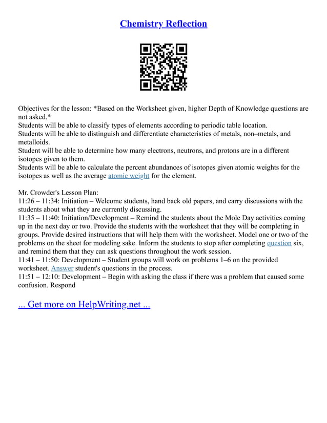 Chemistry Reflection | PDF