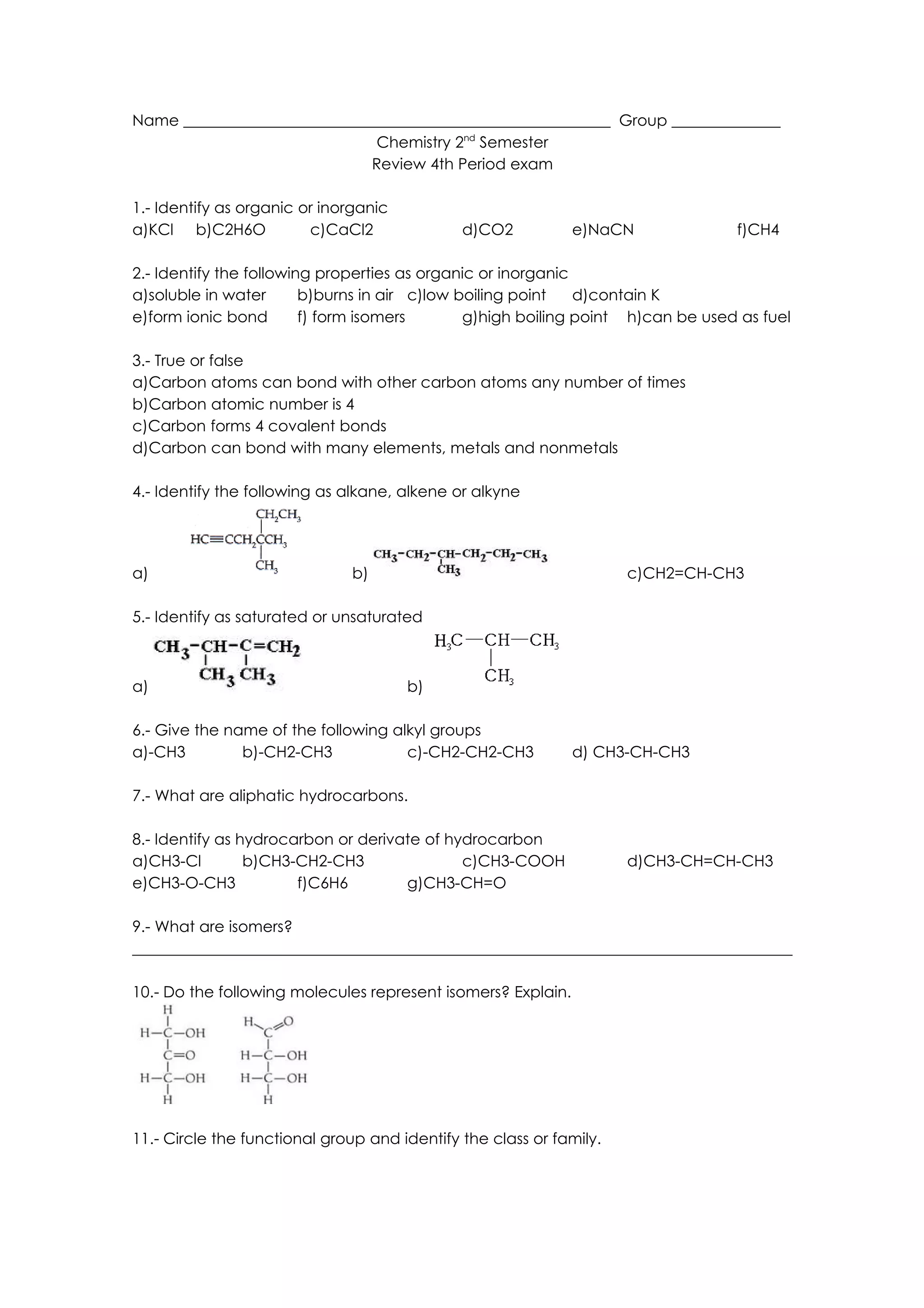 Chemistry review 4 th period exam 2nd semester | DOC