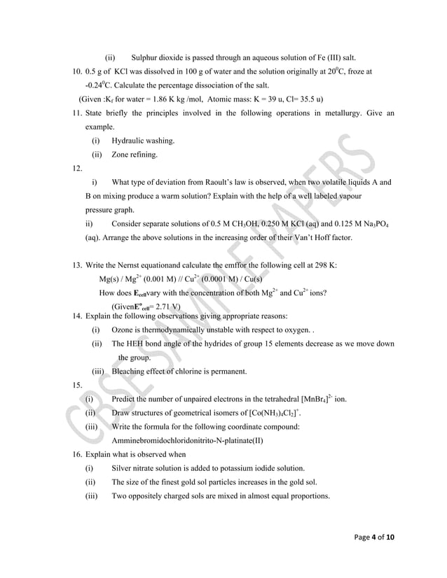 Chemistry sample paper 2014 15 | PDF | Chemistry | Science