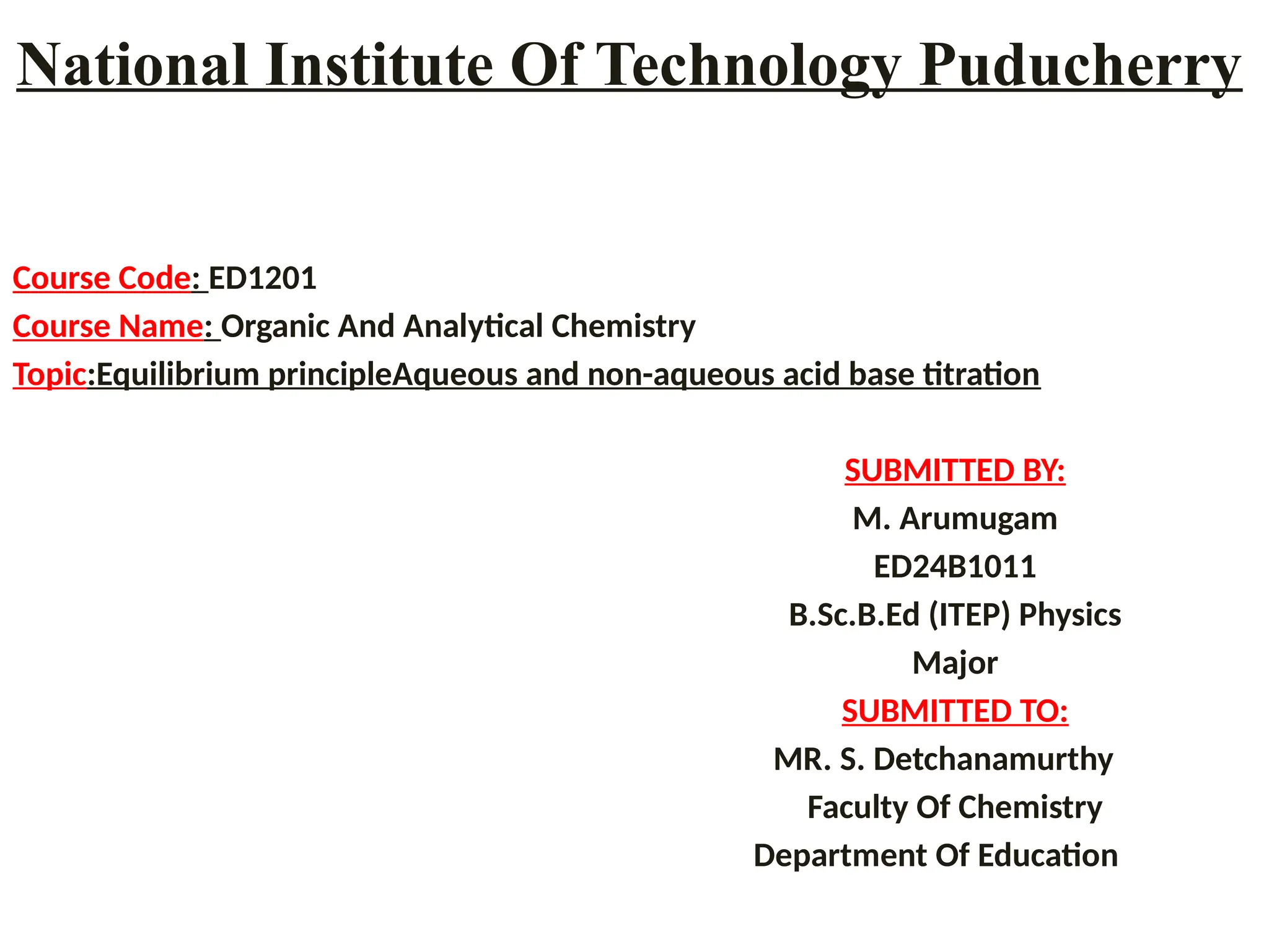 Equilibrium principle Aqueous and non-aqueous acid base titration | PPTX