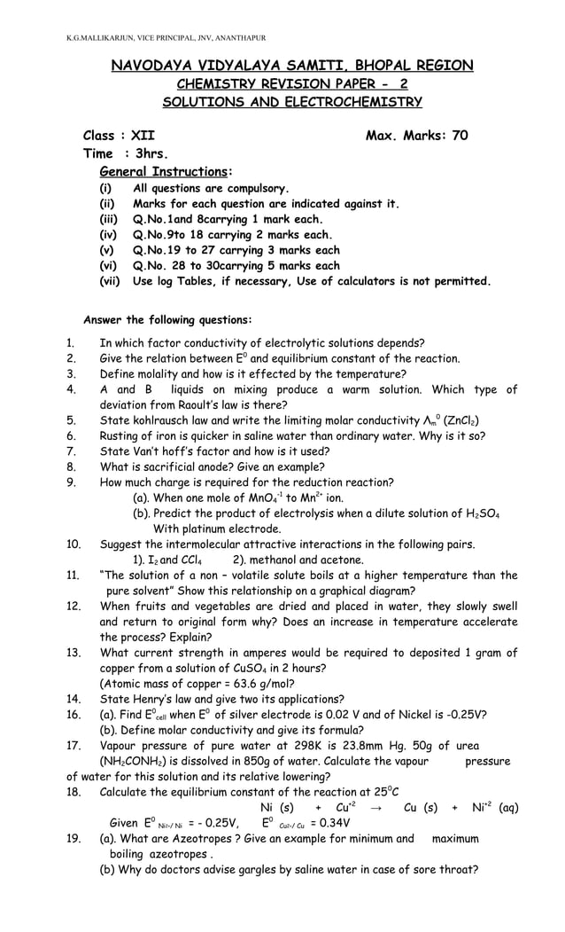 Chemistry slot test 2 | PDF