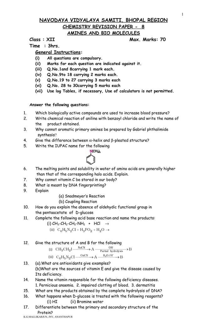 Chemistry slot test 8 | DOC | Chemistry | Science
