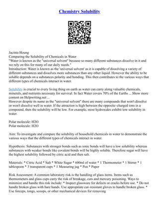 Chemistry Solubility | PDF